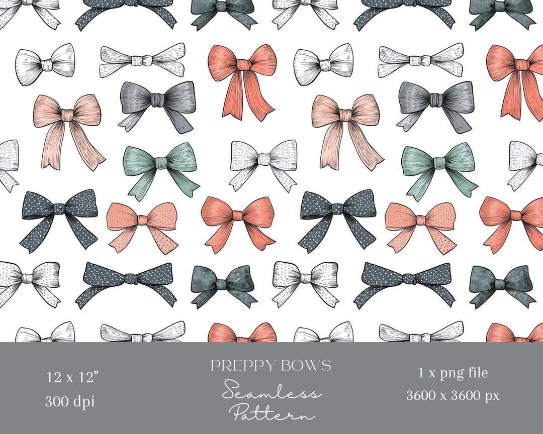 1x Preppy Bows Digital Paper Fabric Seamless Pattern Scrapbooking Paper ...
