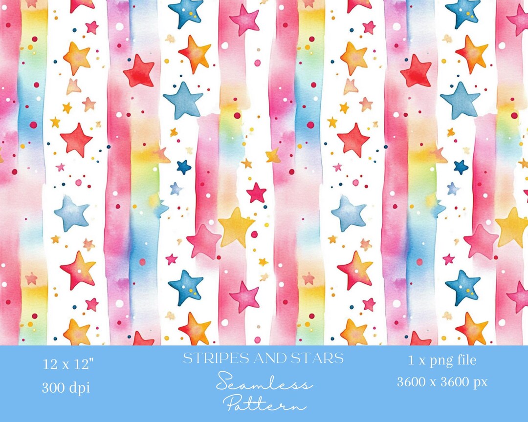 Rainbow Star Watercolour Seamless Nursery Digital Paper Stripes ...
