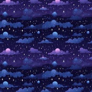 1x Night Sky, Clouds & Stars Digital Paper Seamless Pattern for Fabric ...