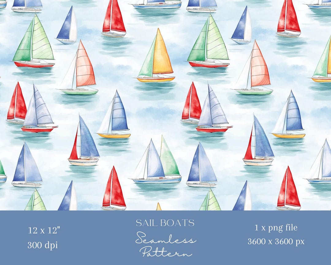 1x Sail Boats Sea Seamless Pattern Nautical Repeating File for Fabric ...