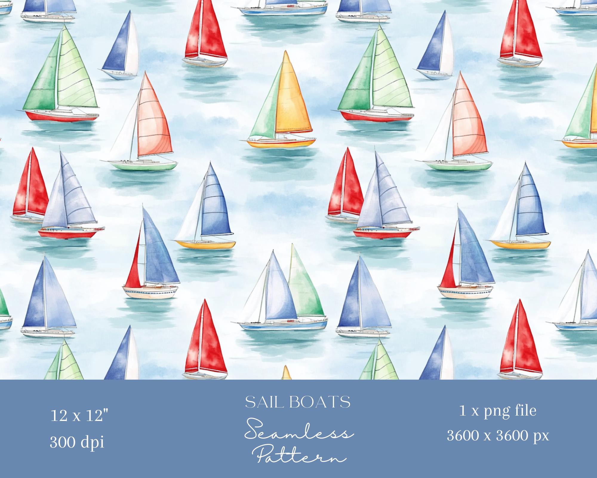 1x Sail Boats Sea Seamless Pattern Nautical Repeating File for Fabric ...