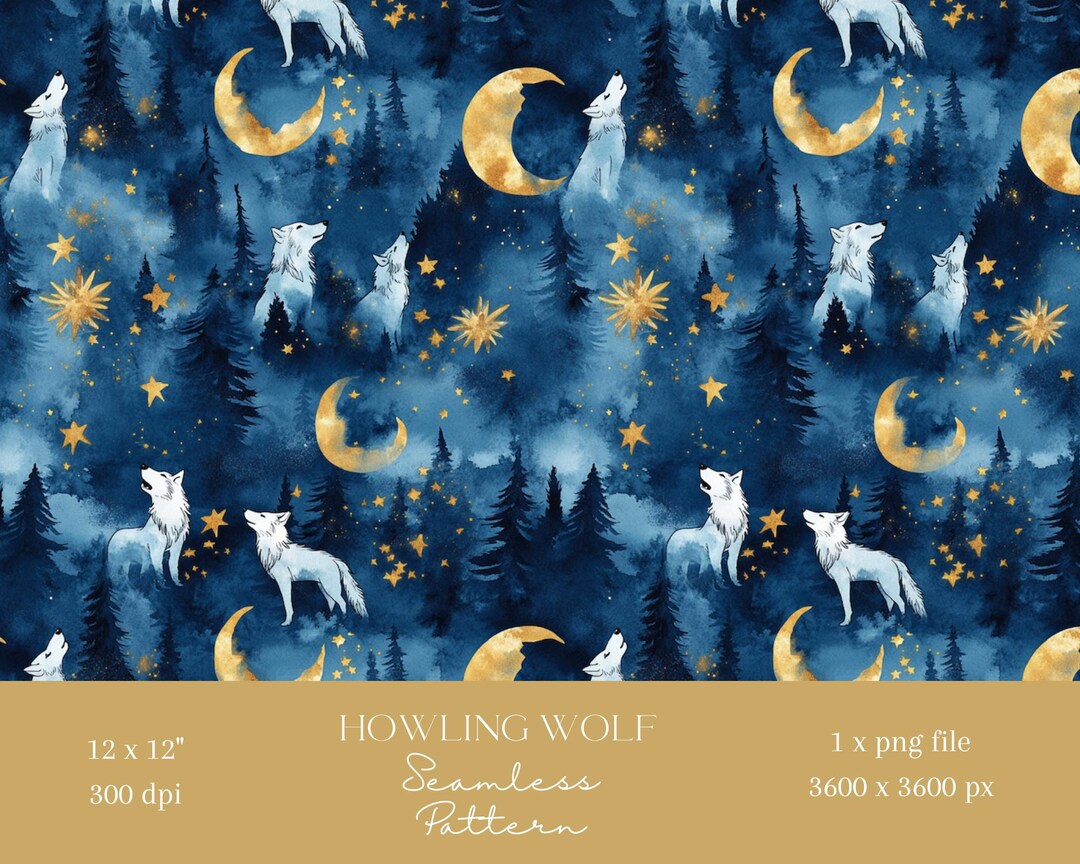 1x Howling Wolf Digital Paper Seamless Pattern Scrapbooking Paper ...