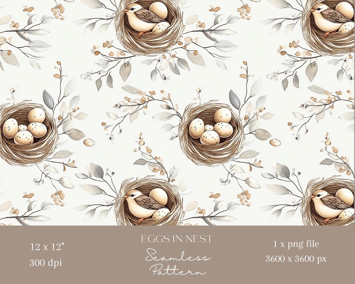 1x Eggs in Birds Nests Spring Seamless Pattern Repeating File for ...