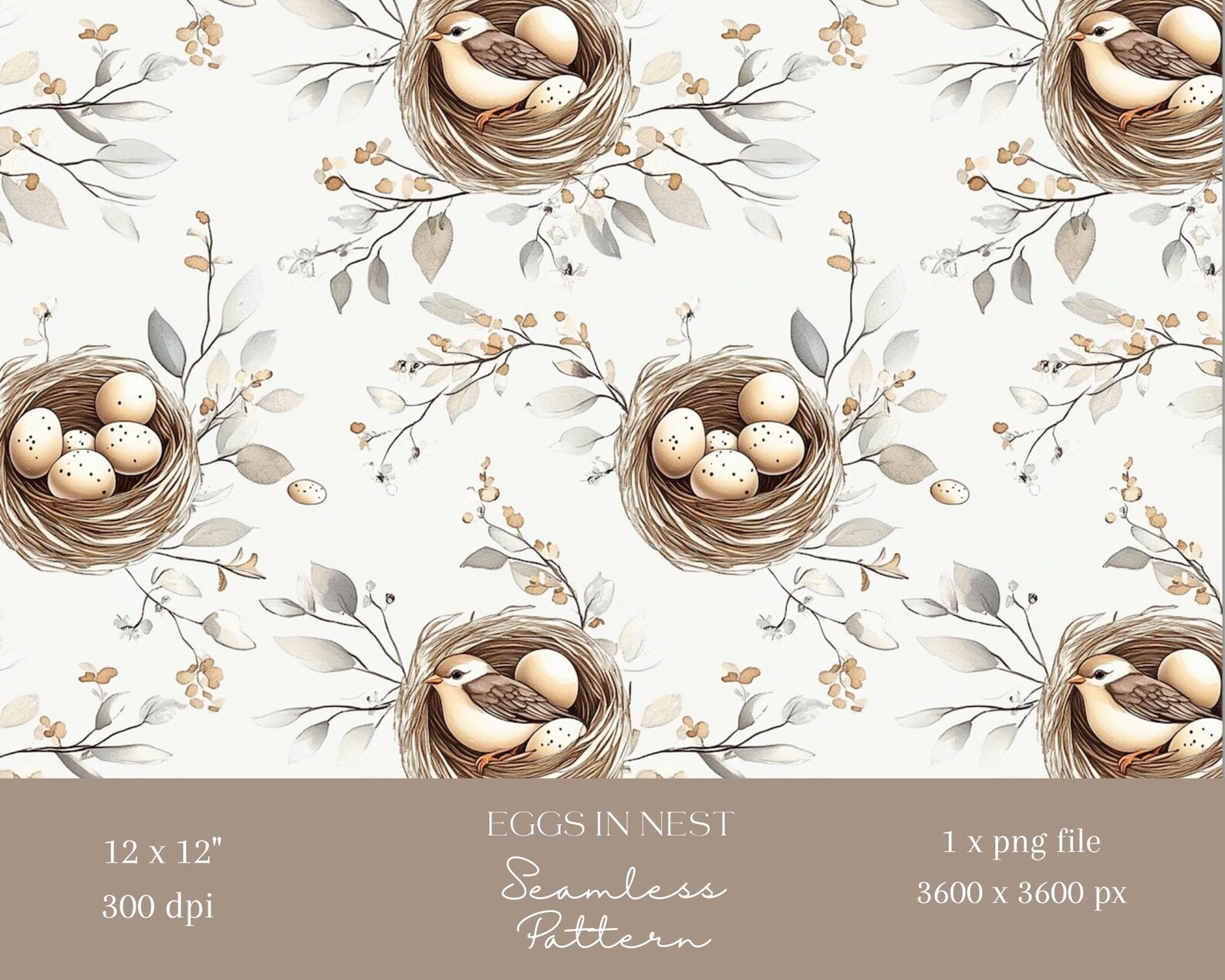 1x Eggs in Birds Nests Spring Seamless Pattern Repeating File for ...