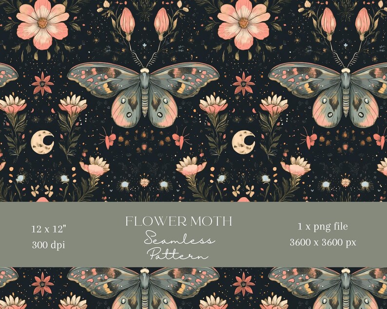 1x Flower Moth Digital Paper Seamless Pattern Scrapbooking Paper ...