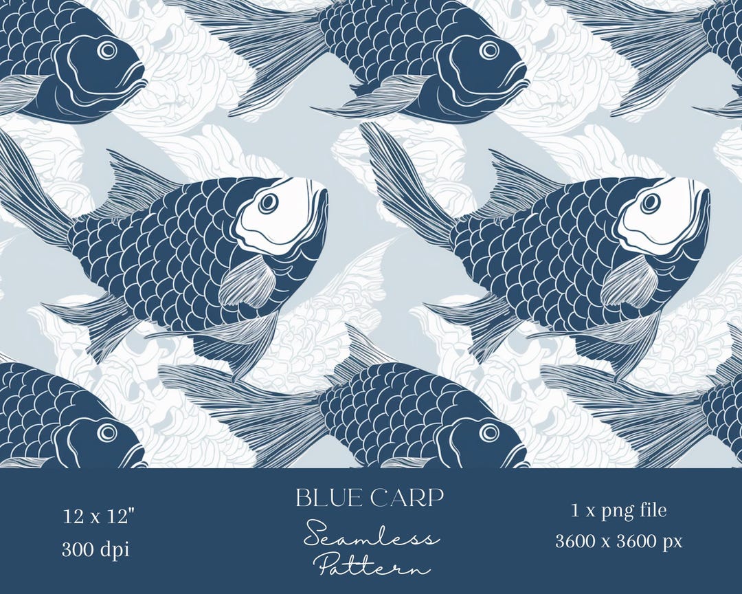 1x Blue Carp Fish Pattern Digital Paper Seamless Pattern for Fabric ...