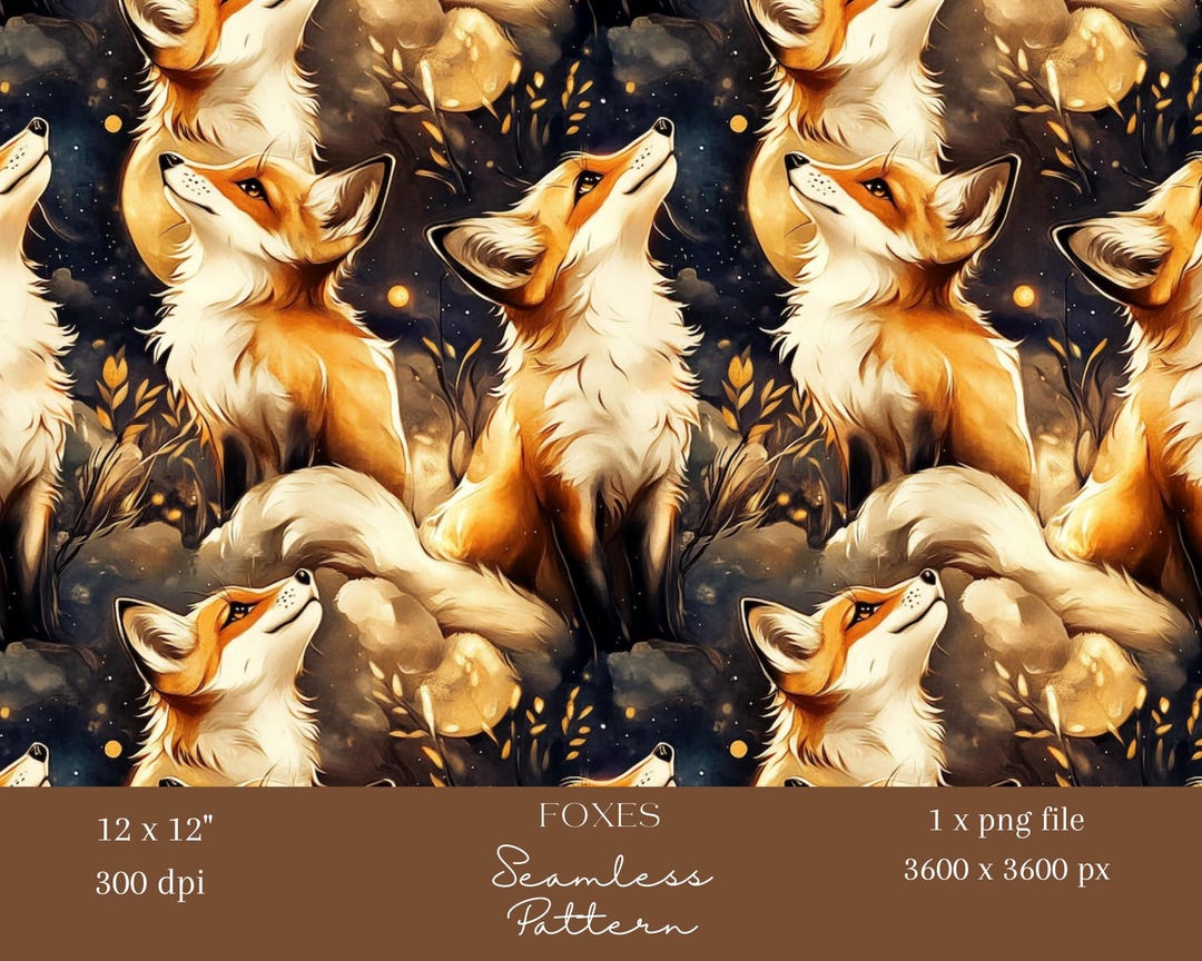 1x Foxes Looking up Seamless Pattern Woodland Animal Digital Paper ...
