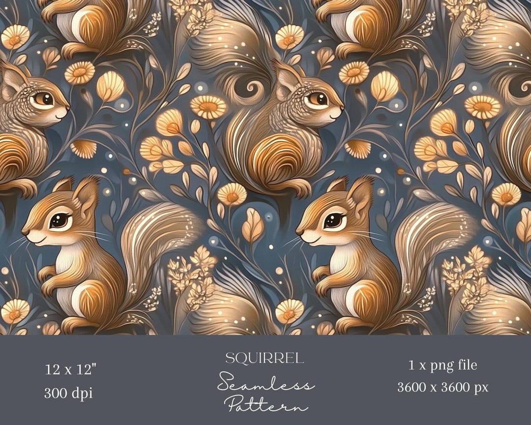 1x Ornamental Squirrel Digital Paper Fabric Seamless Pattern ...