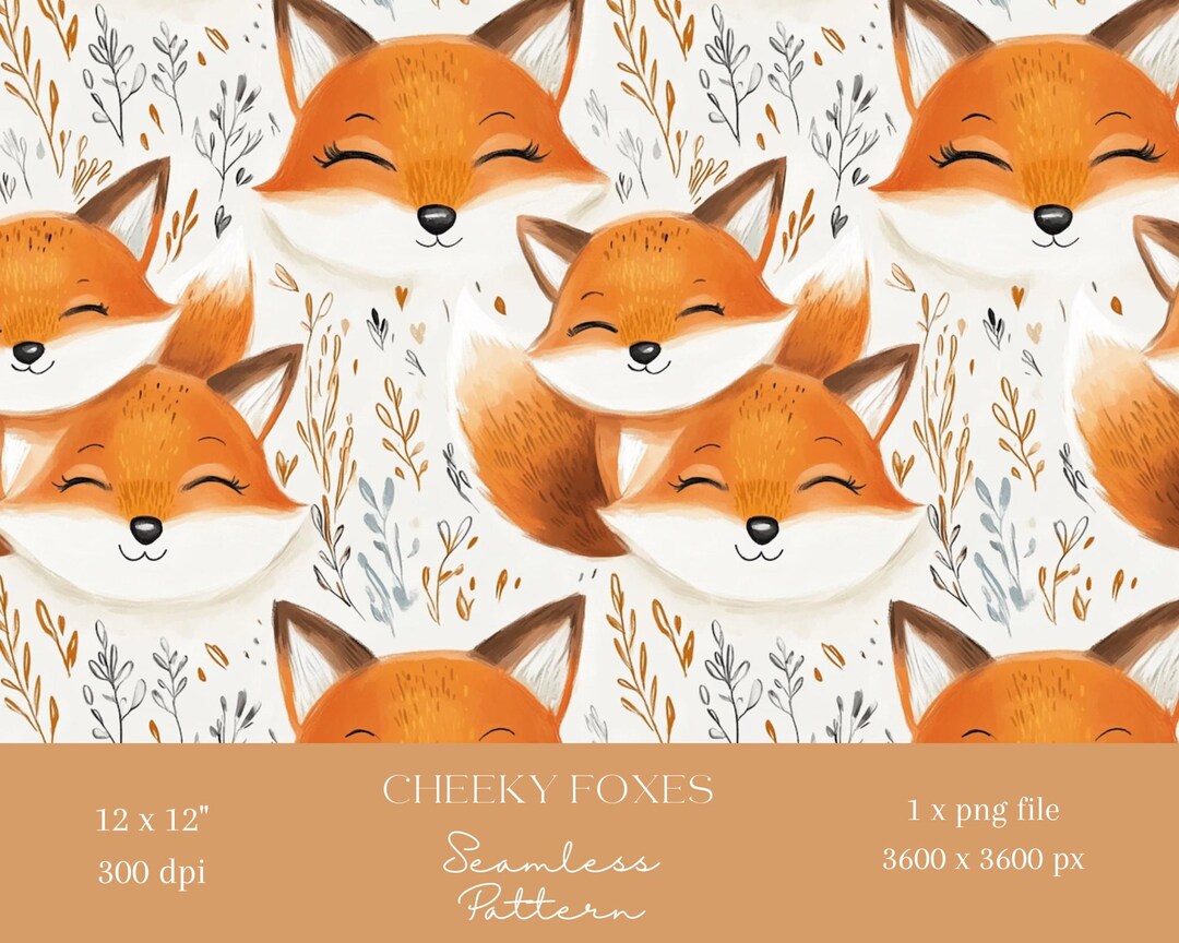 1x Cheeky Foxes Digital Paper Fabric Seamless Pattern Scrapbooking ...