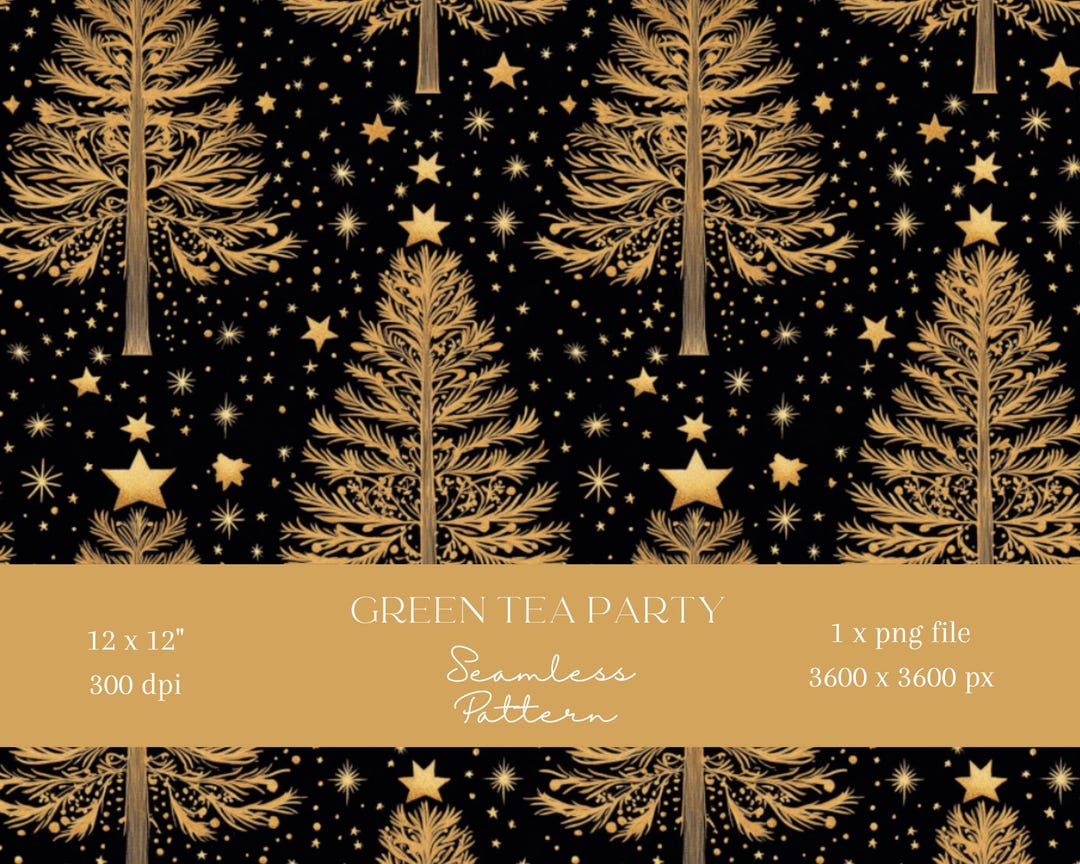 1x Gold Christmas Tree Digital Paper Seamless Pattern Scrapbooking ...
