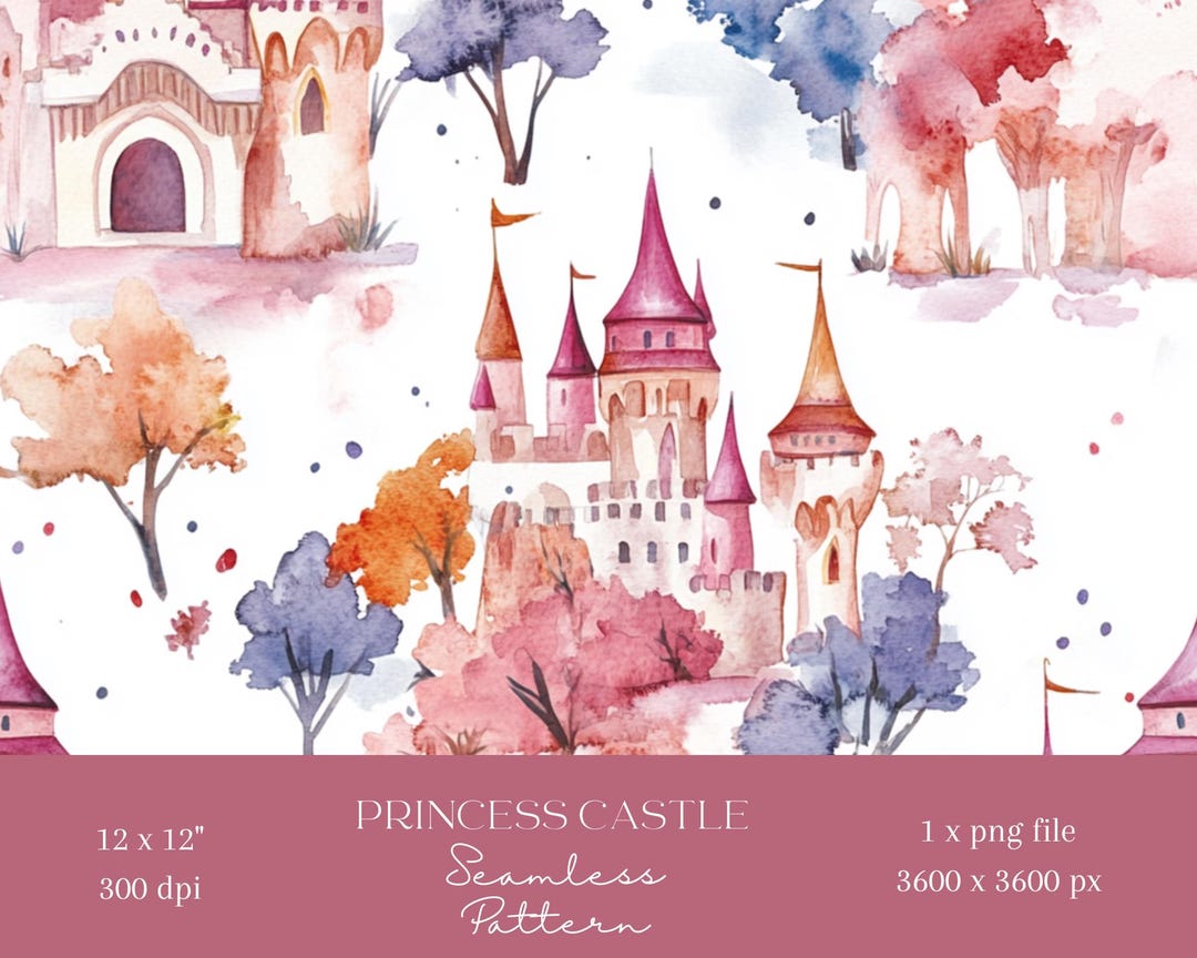 1x Princess Pink Castle Digital Paper Fabric Seamless Pattern ...