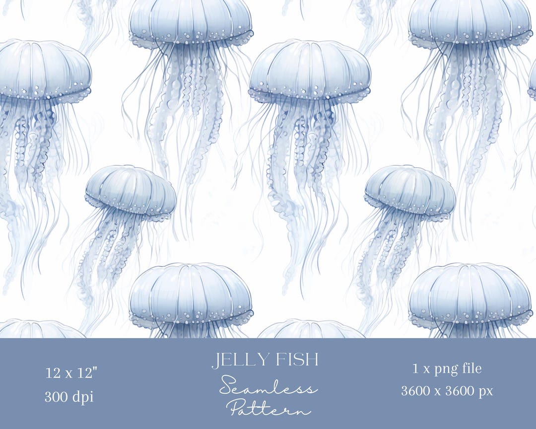 1x Blue Jellyfish Pattern Digital Paper Seamless Pattern for Fabric ...