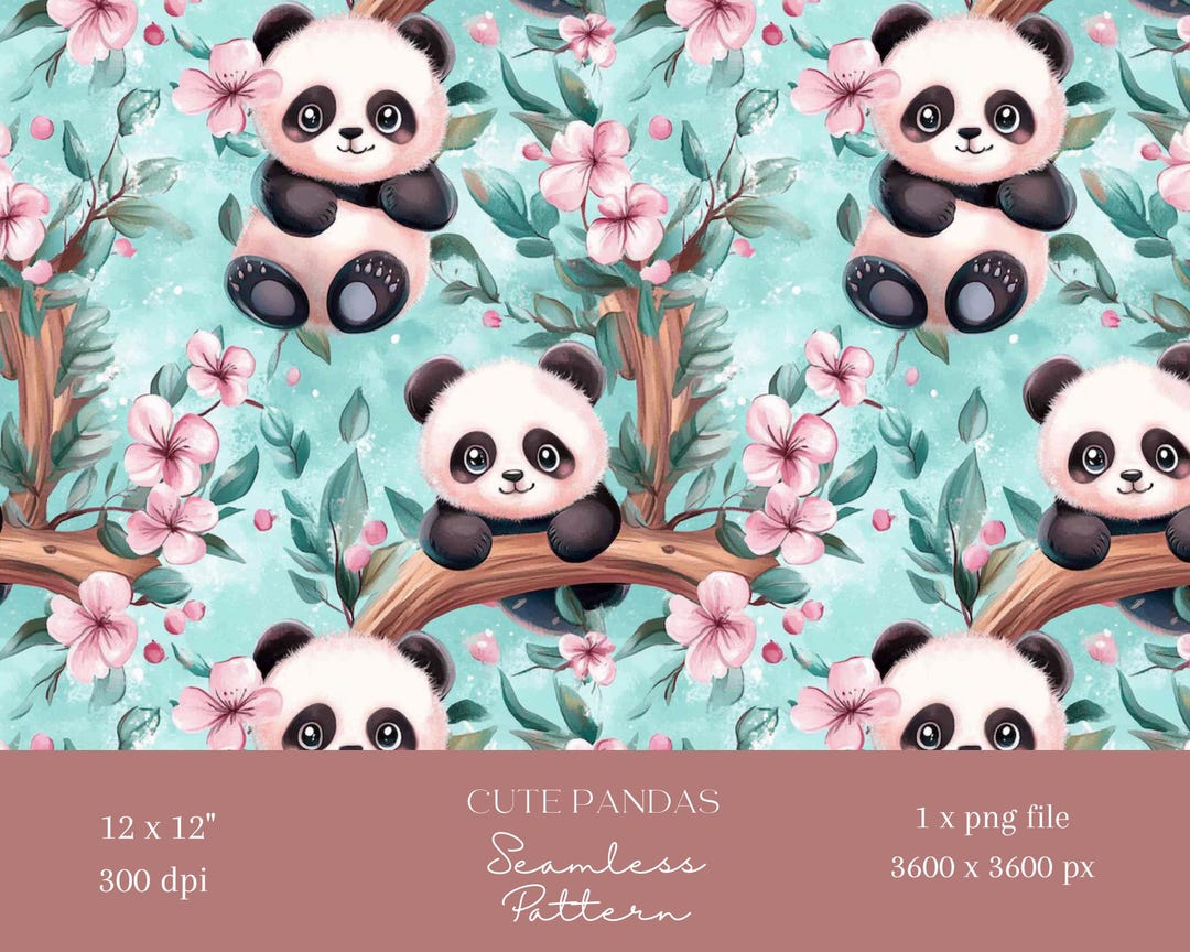 1x Cute Pandas Digital Paper Fabric Seamless Pattern Scrapbooking Paper ...