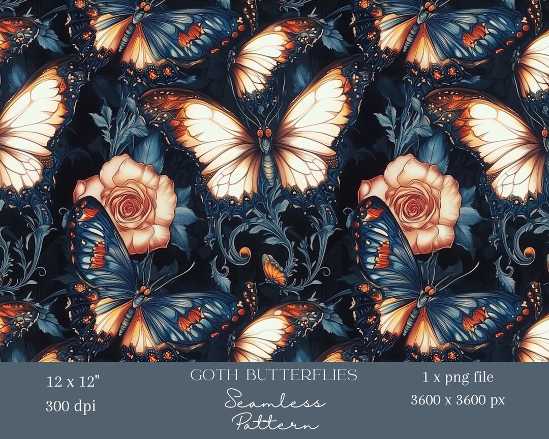 1x Goth Butterflies Dark Paper Fabric Seamless Pattern Scrapbooking ...