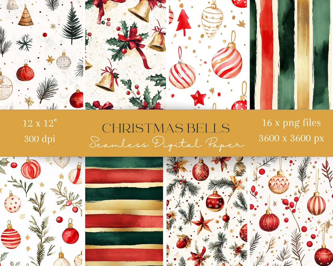 16x Red and Gold Christmas Digital Paper, Seamless Pattern ...
