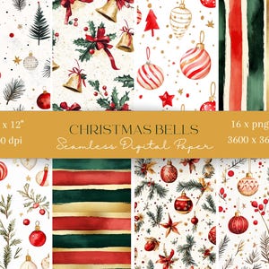 16x Red and Gold Christmas Digital Paper, Seamless Pattern ...