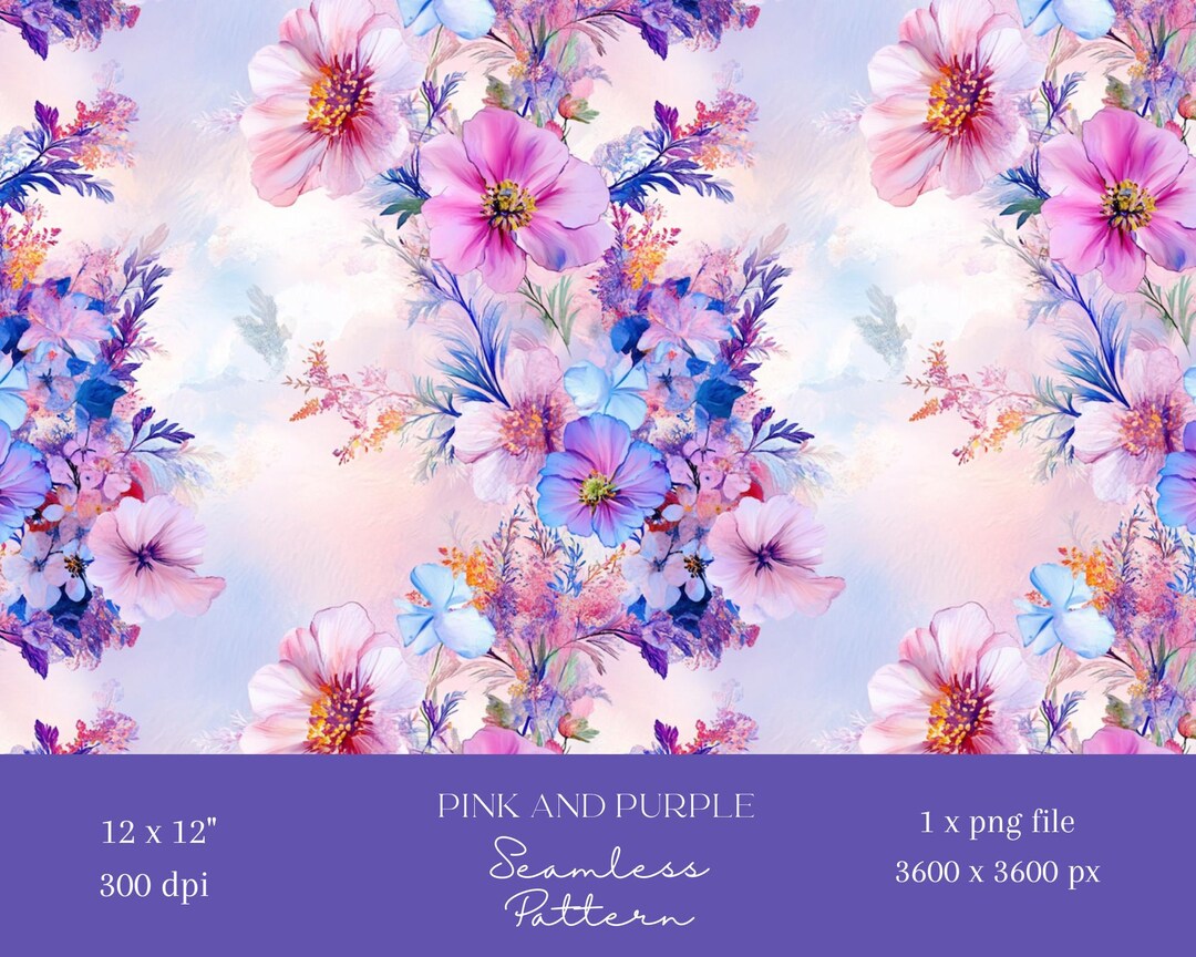 1x Pink and Purple Floral Seamless Pattern Digital Paper Fabric ...