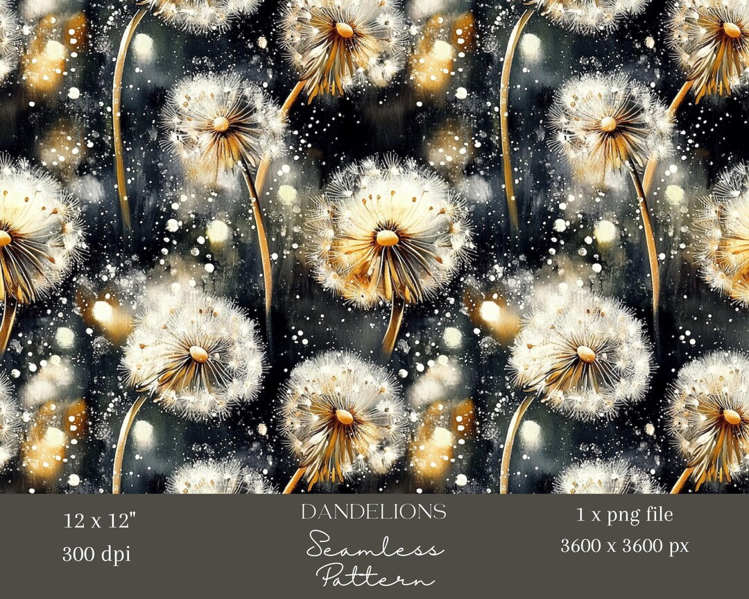 1x Dandelions Watercolour Paper Fabric Seamless Pattern Scrapbooking ...