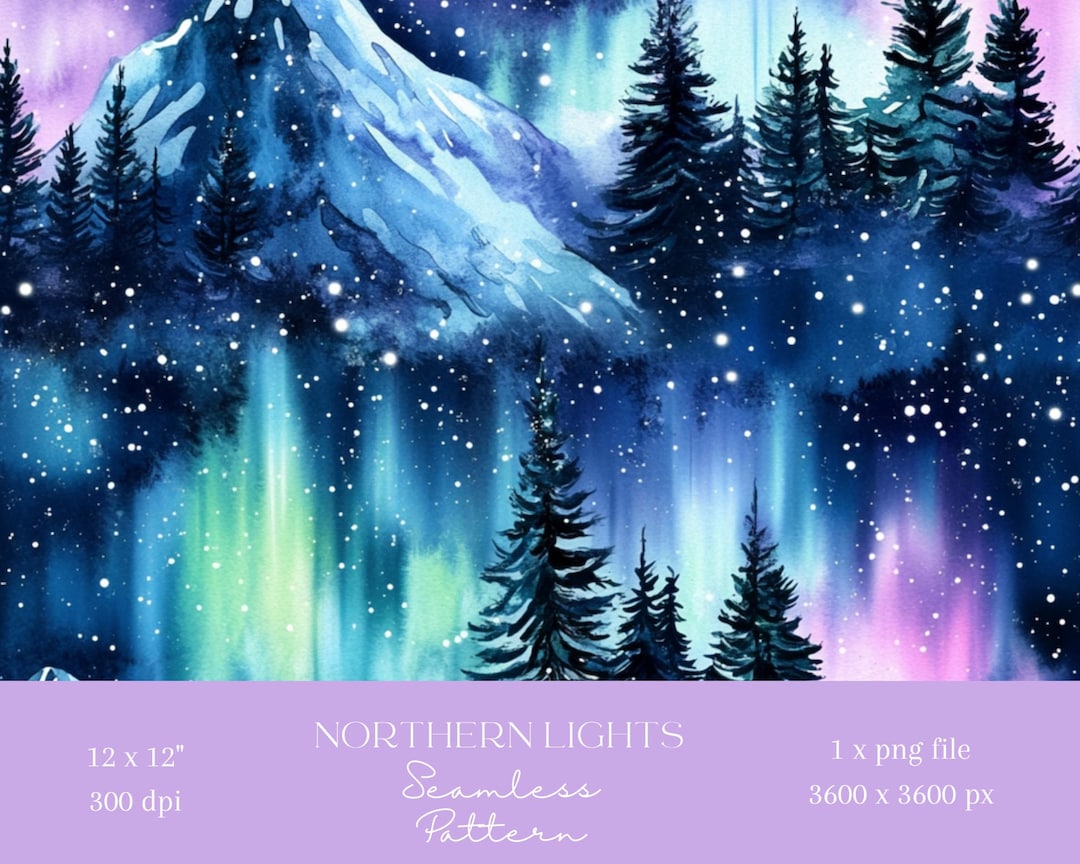 1x Northern Lights Aurora Winter Digital Paper Seamless Pattern ...