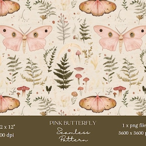 1x Pink Butterfly Digital Paper Seamless Pattern Repeating File for ...