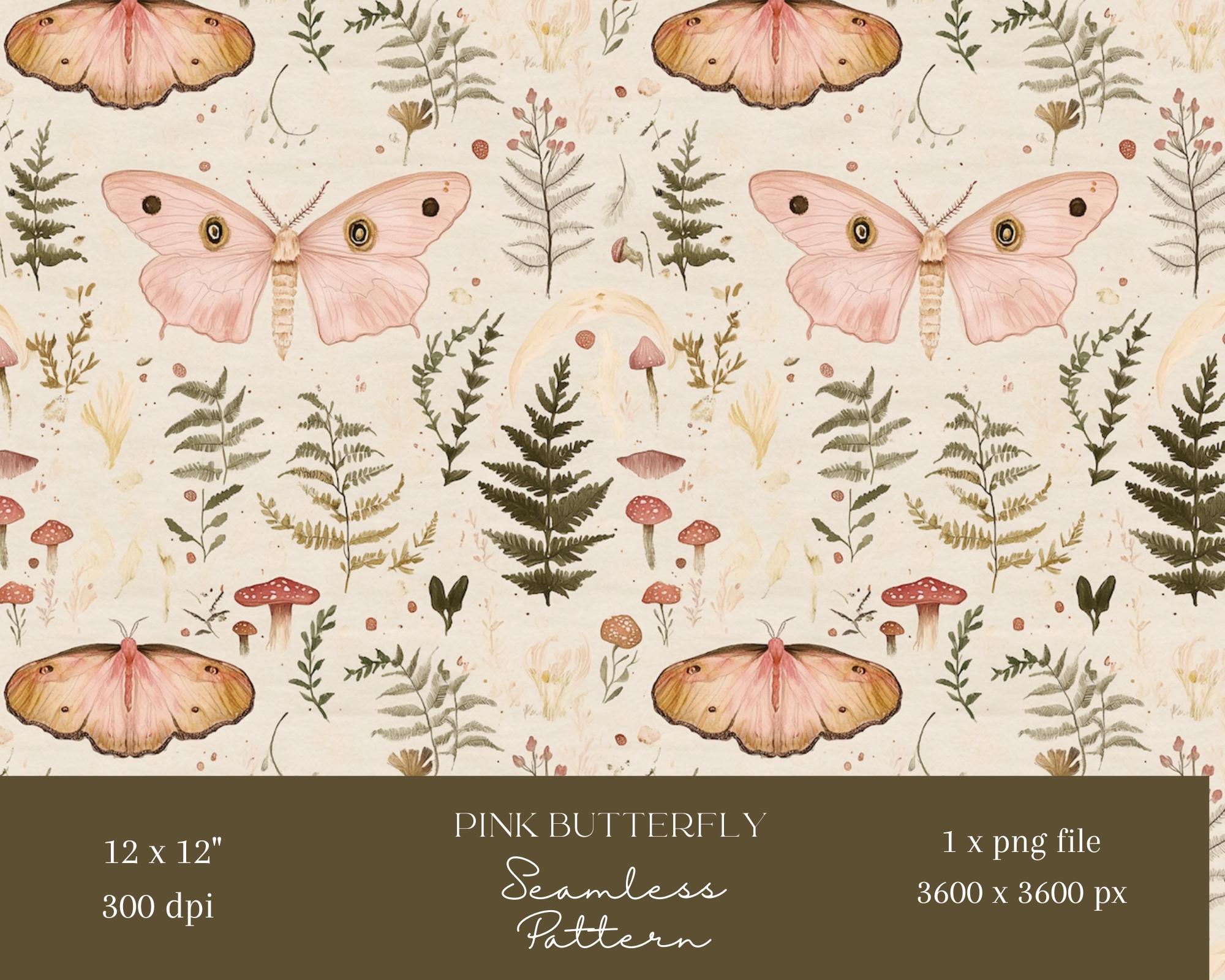 1x Pink Butterfly Digital Paper Seamless Pattern Repeating File for ...