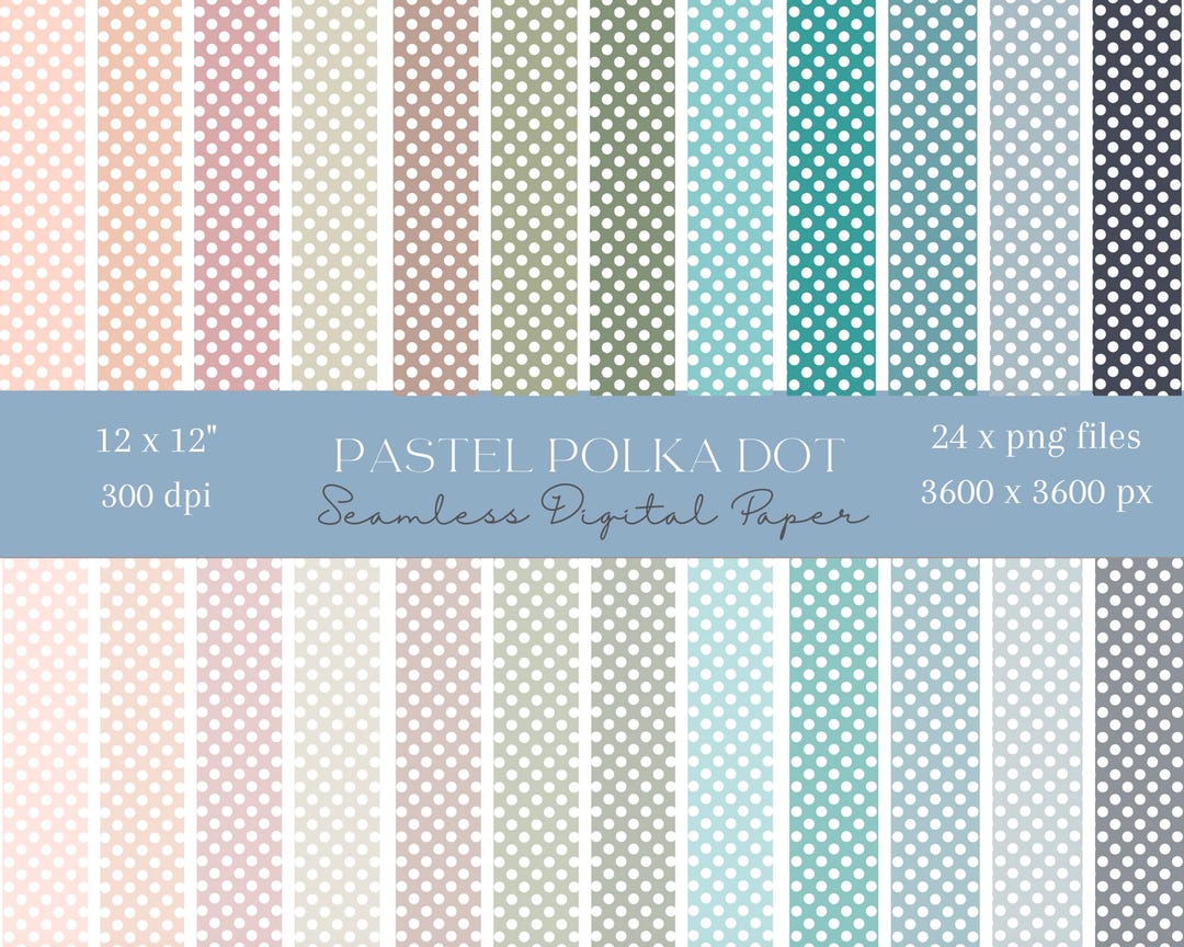 24x Pastel Polka Dots Digital Paper, Seamless Pattern, Scrapbooking ...