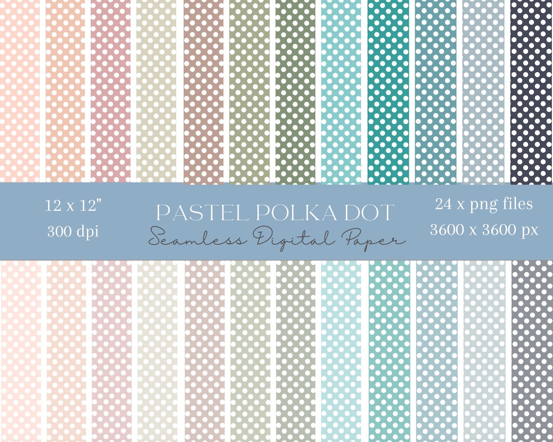 24x Pastel Polka Dots Digital Paper, Seamless Pattern, Scrapbooking ...