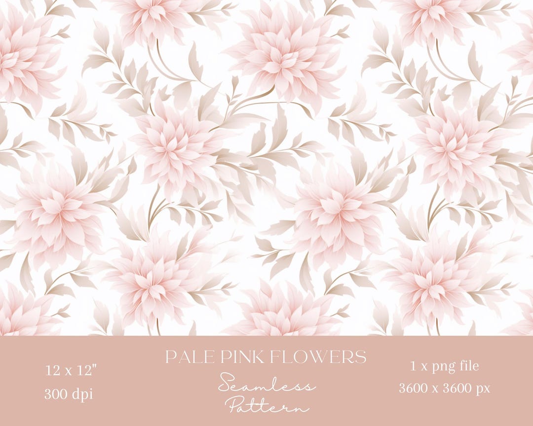 1x Pale Pink Flower Pattern Digital Paper Fabric Seamless Pattern ...