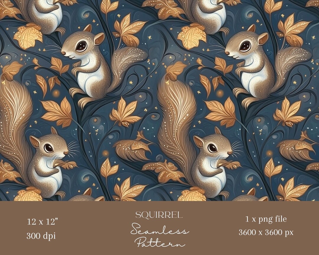 1x Cute Squirrels Digital Paper Fabric Seamless Pattern Scrapbooking ...