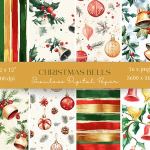 16x Red and Gold Christmas Digital Paper, Seamless Pattern ...