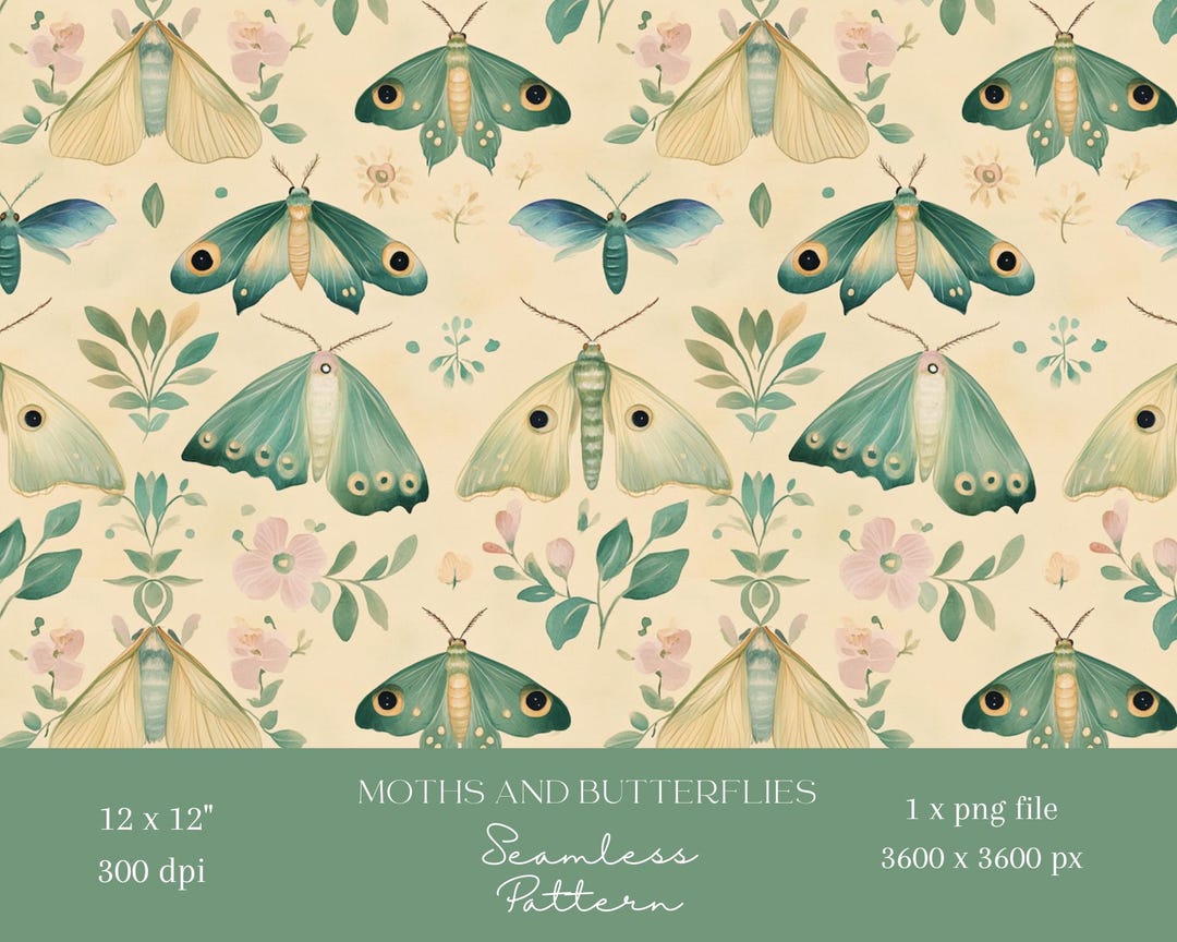 1x Moths and Butterflies Seamless Pattern Repeating File for Fabric ...