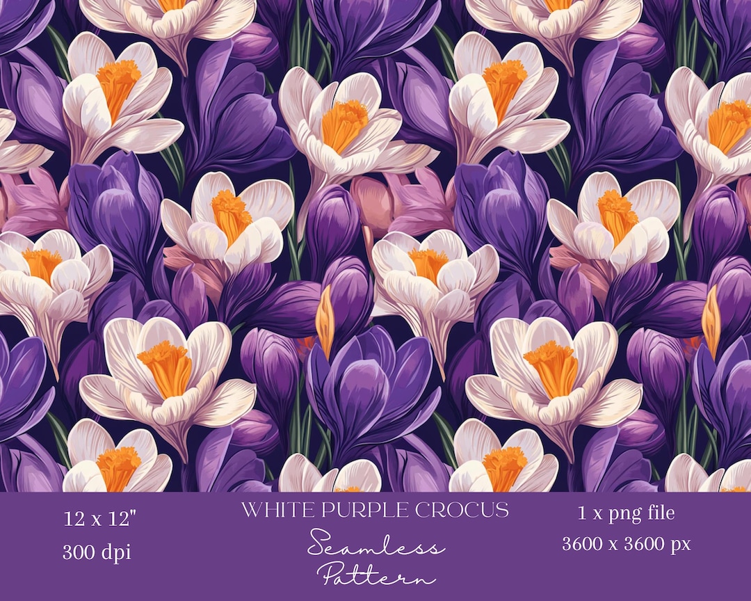 1x Crocus Seamless Digital Pattern Repeating File Purple White ...
