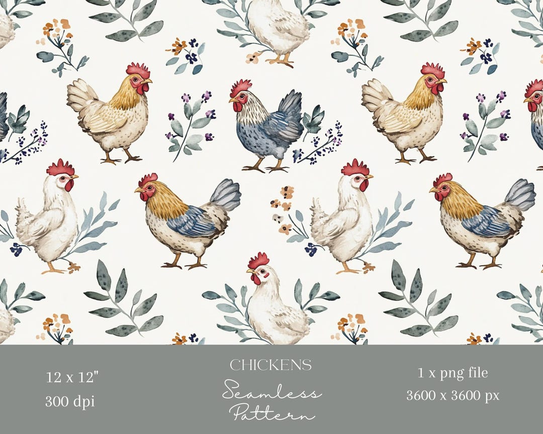 1x Chicken Birds Farm Animals Seamless Pattern Repeating File for ...