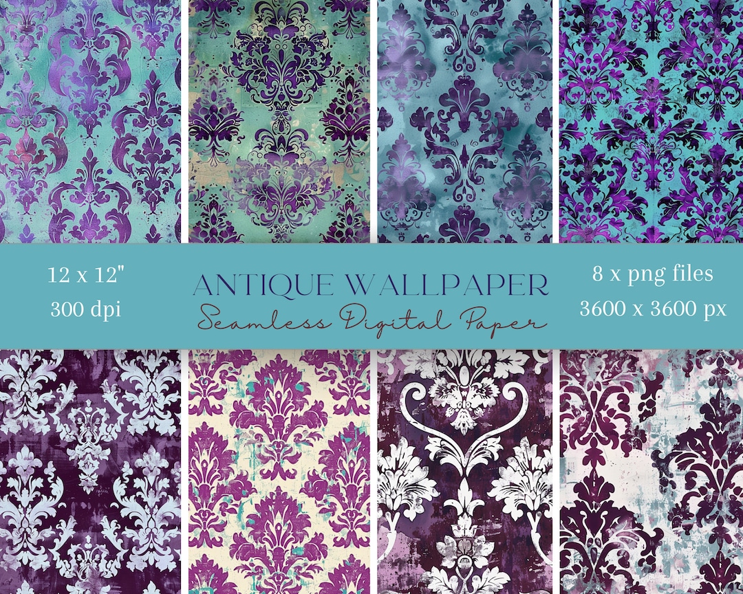 8x Antique Wallpaper Digital Paper, Seamless Patttern, Scrapbooking ...