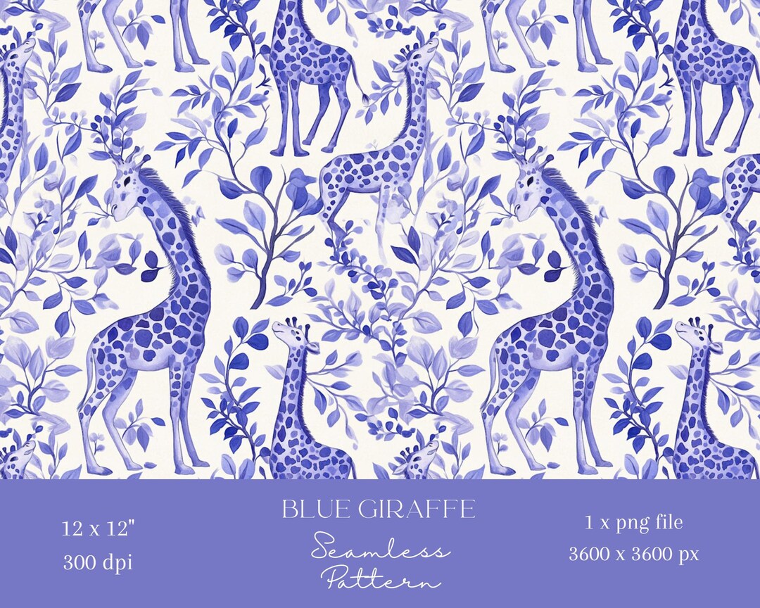 1x Blue Giraffe Pattern Digital Paper Fabric Seamless Pattern Scrapbooking Paper Digital ...