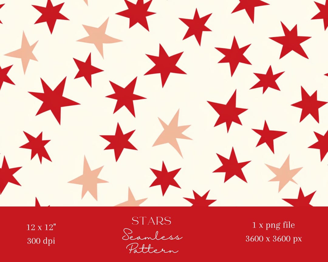 1x Red and Pink Stars Digital Paper Fabric Seamless Pattern ...