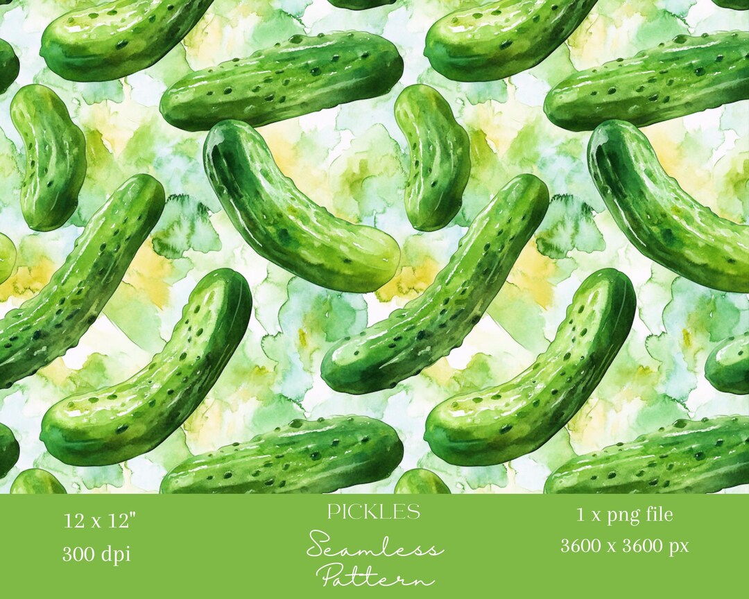 1x Watercolour Seamless Digital Paper Green Pickled Cucumbers Fabric ...