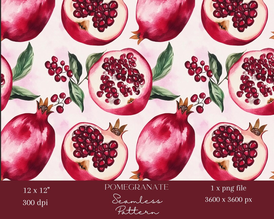 1x Pomegranate Seed on White Digital Paper Fabric Seamless Pattern ...