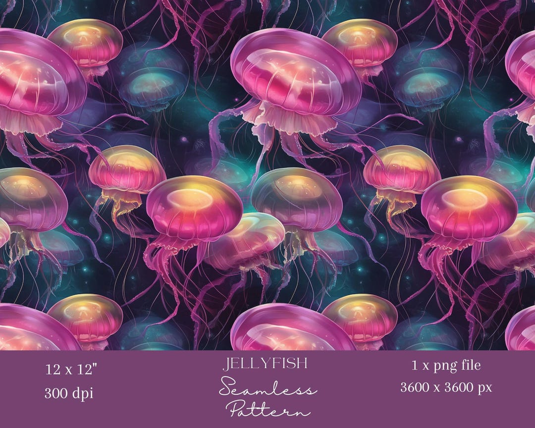 1x Pink Floating Jellyfish Pattern Digital Paper Seamless Pattern for ...
