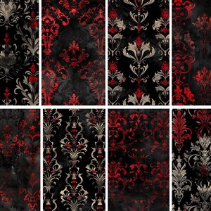 8 X Red and Black Goth Seamless Digital Pattern Paper, Black and Red ...