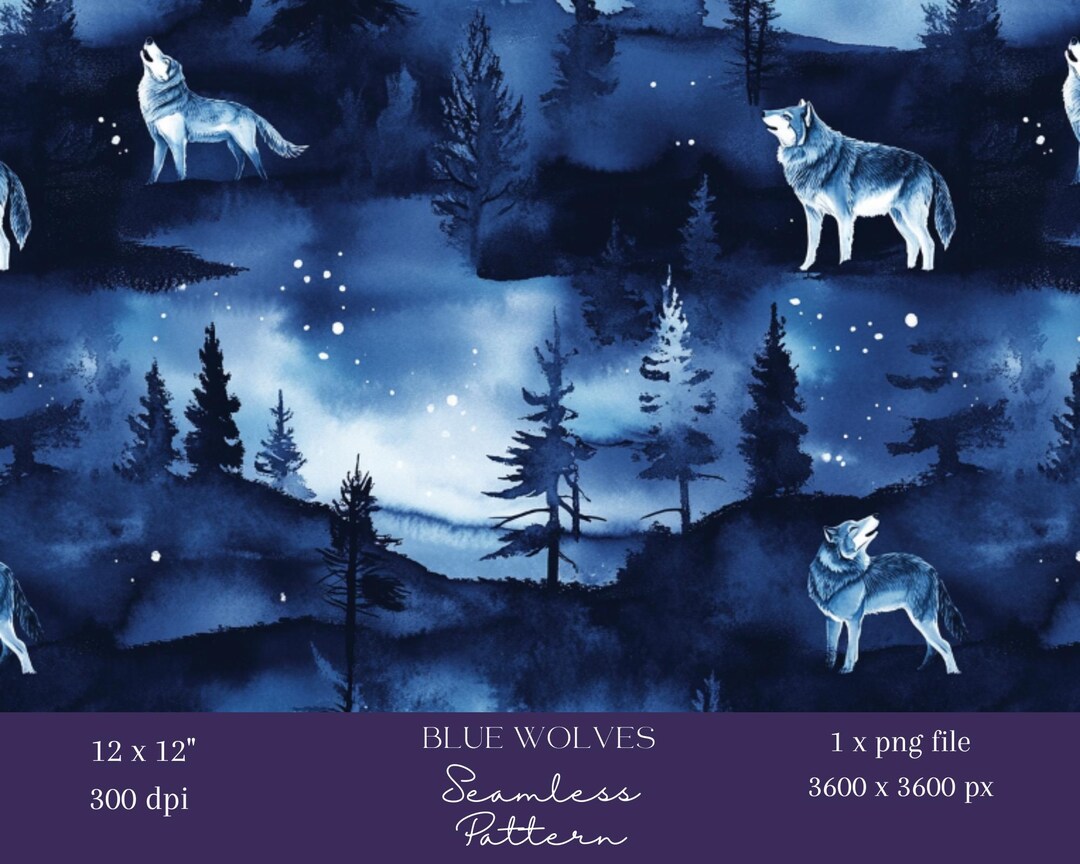 1x Wolves on Blue Background Digital Paper Seamless Pattern Repeating ...