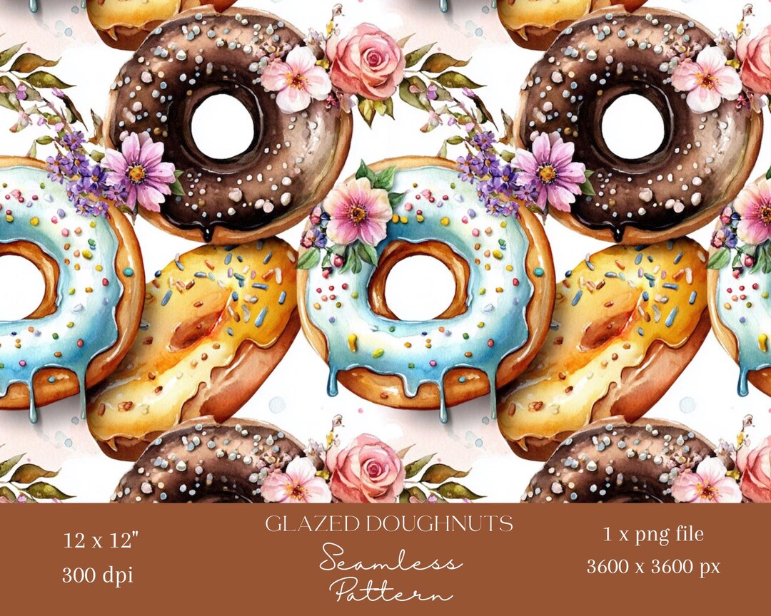 1x Sweet Donut Seamless Pattern, Watercolour Doughnut Dessert Digital ...