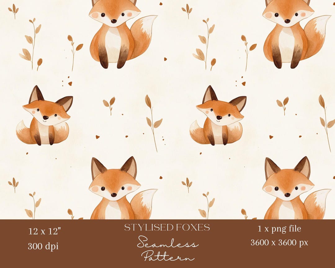 1x Stylised Foxes Digital Paper Fabric Kids Seamless Pattern ...