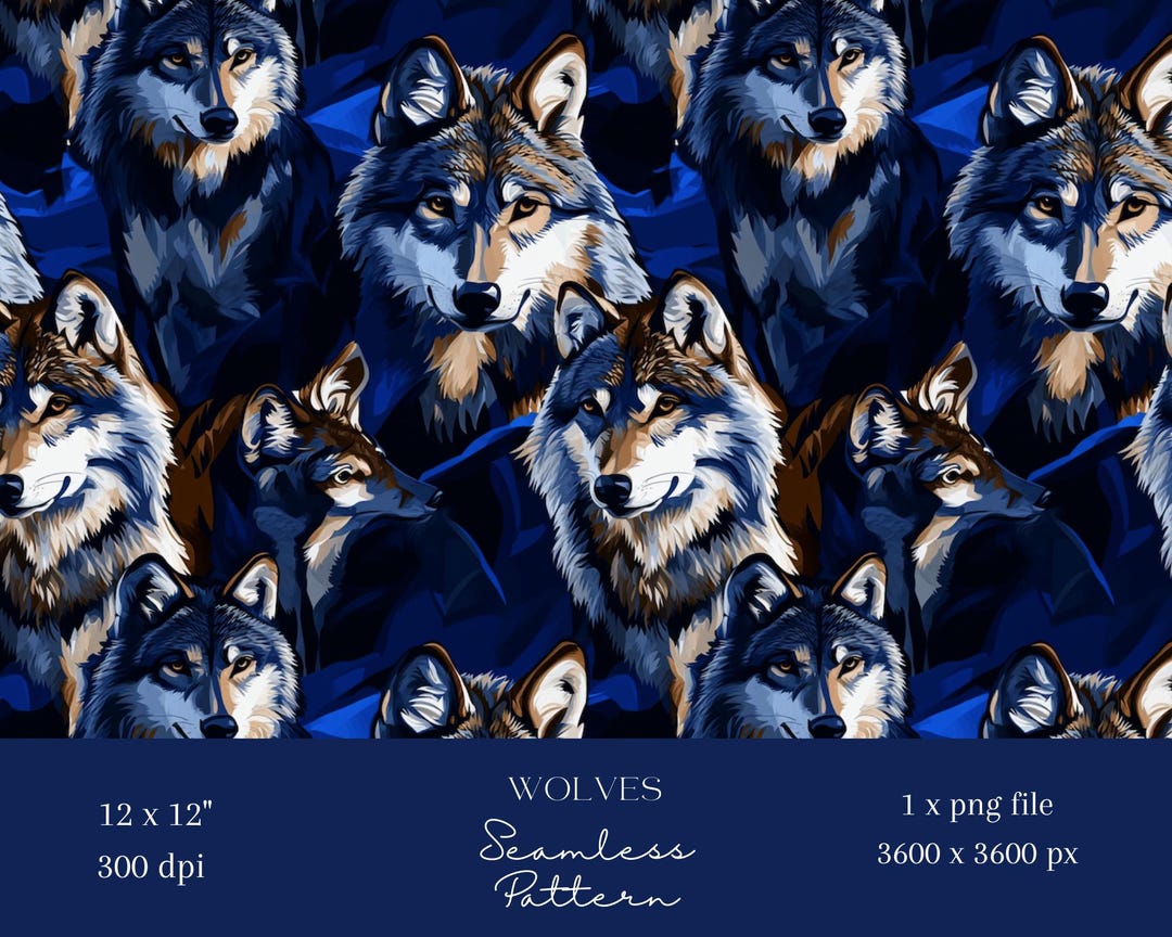 1x Wolves in Blue Digital Paper Seamless Pattern Repeating File for ...