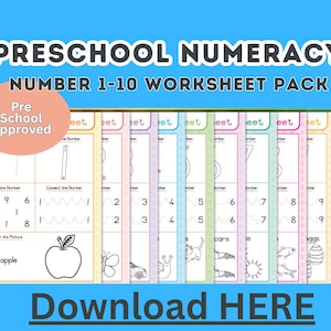 Preschool Numbers 1-10 Worksheet Pack | Printable Tracing and Counting ...