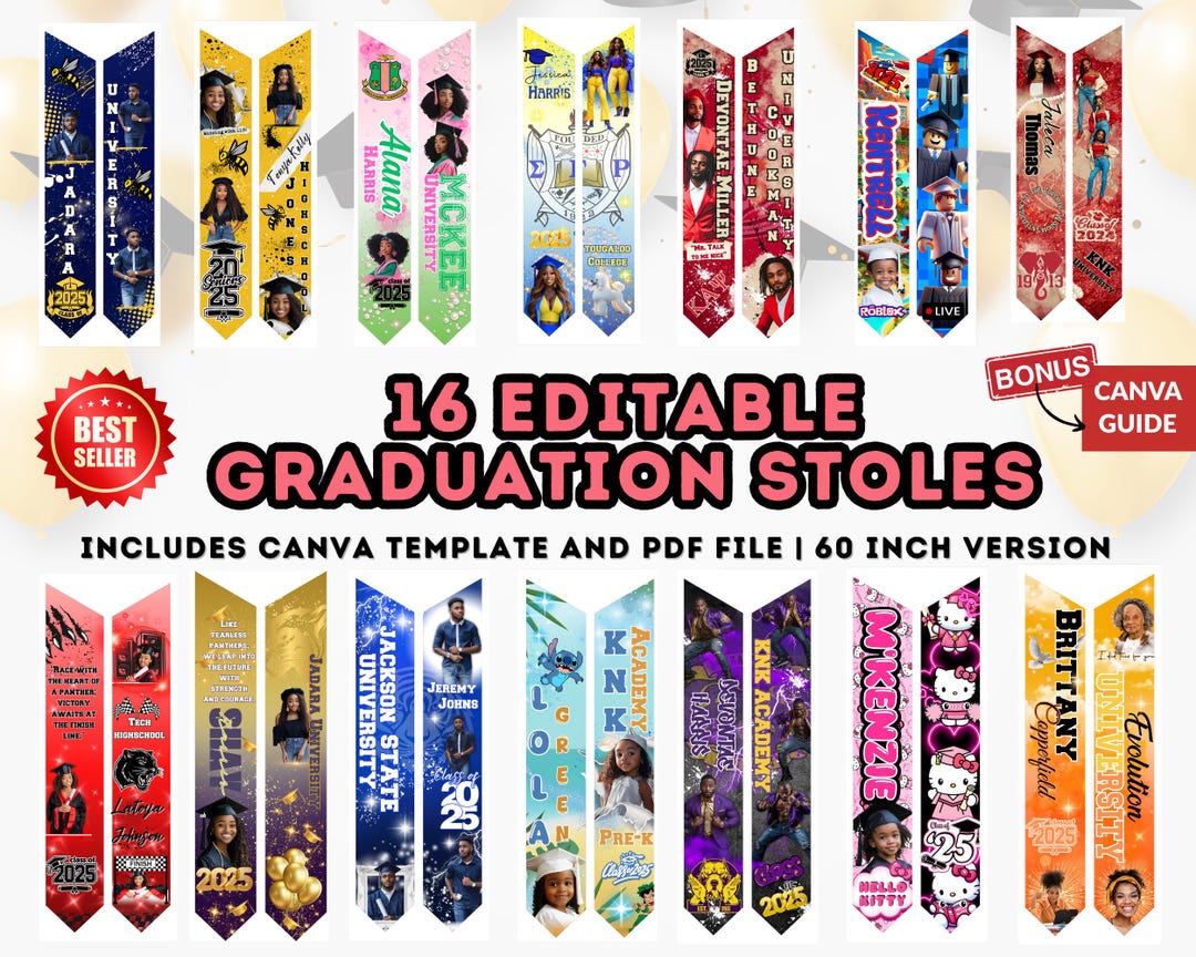 16 Pre-k Graduation Stole Template | Editable Canva Preschool Grad Sash ...