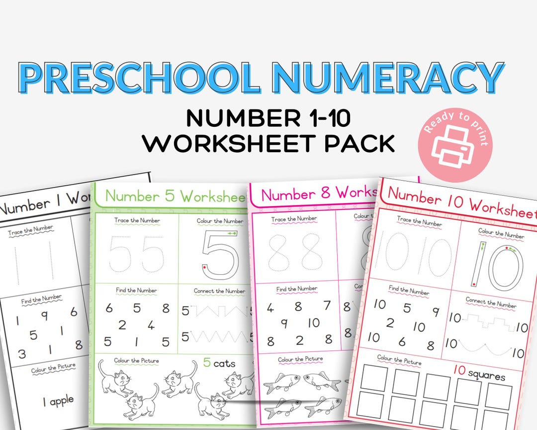 Preschool Numbers 1-10 Worksheet Pack | Printable Tracing and Counting ...