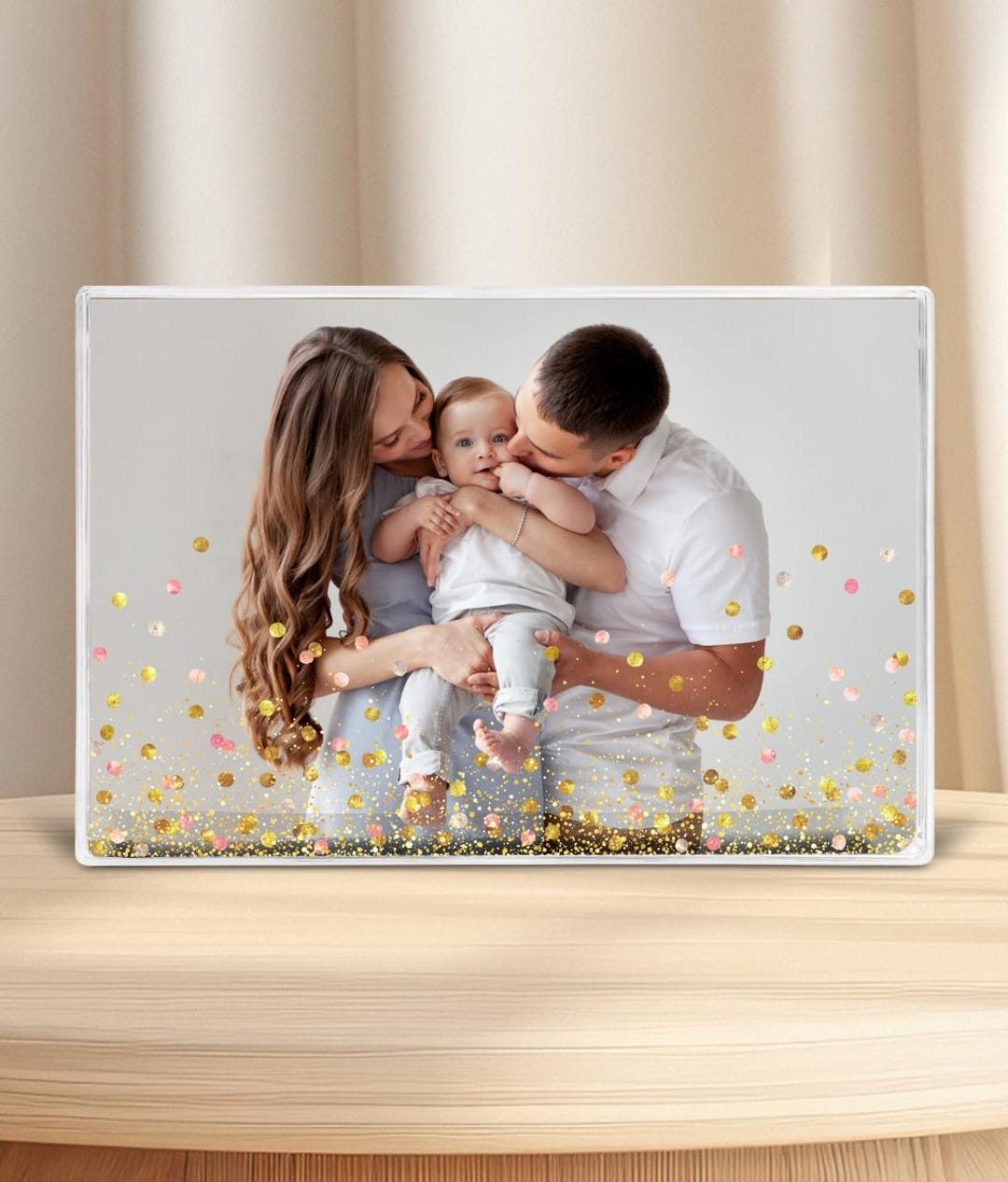 Custom Rose Gold Confetti Photo Block - Personalized 4x6 Picture Plaque ...