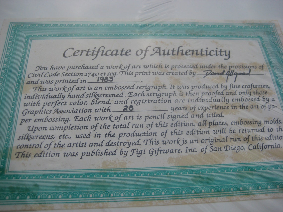 Art Embossed Serigraph Picture DAVID ALLGOOD Coa 1983 Beautiful Iris ...