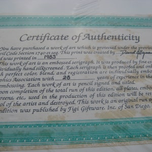 Art Embossed Serigraph Picture DAVID ALLGOOD Coa 1983 Beautiful Iris ...